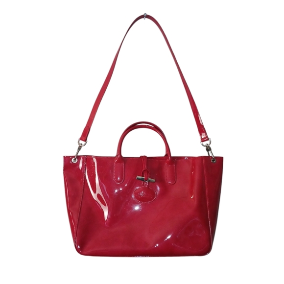 Longchamp | Bags | Longchamp Red Patent Leather Bag With Removable ...